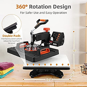 PIONEERWORKS Heat Press Machine 12 X 15 inch 9 in 1, 360° Swing Away Shirt Printing Heat Transfer Machine, Digital Industrial-Quality Shirt Pressing Machine for Shirt, Hat, Mug, Plate
