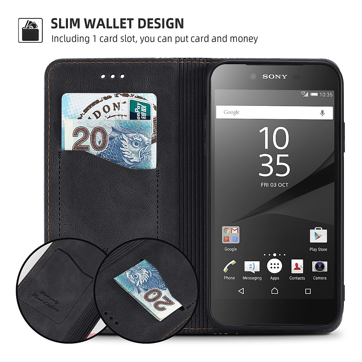 AKABEILA for Sony Xperia 1 III 5G Case Luxury PU Leather Flip Wallet Shell Card Holder Magnetic Closure Kickstand Shockproof Bumper Protective Women Men Mobile Phone Cover 6.5" Black