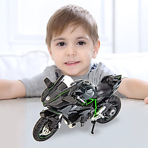 BDTCTK Compatible for 1:12 Kawasaki Ninja H2R Motorcycle Model,Model Motorcycle, Suspension and Free Roller, Toy Car, Motorcycle Collection, Gift Black