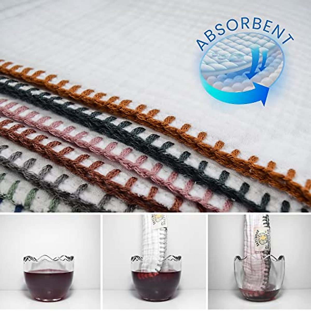 CM SHEEPCOTTON Turkish Muslin Burp Cloths0 Cotton 7 Pack Large 4 Layers Extra Absorbent Soft and Breathable Pre-Washed Feston Stitch Vacuum Packed