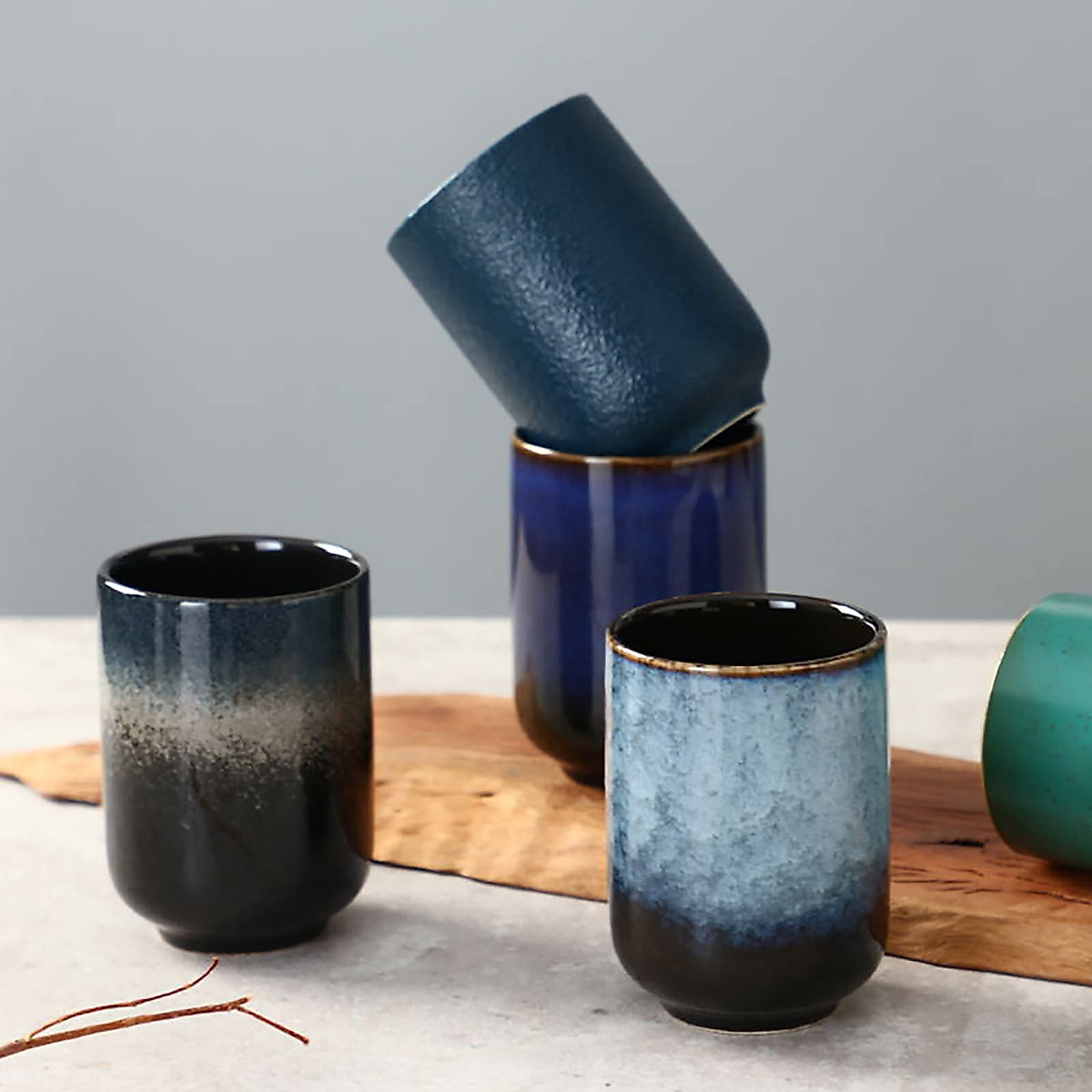 Lxuwbd Large Ceramic Tea Set, Chinese Tea Cup, Coffee Cup, Ceramic Mate Tea Cup Set 4 Piece (4 colors)