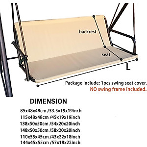 J&C Patio Swing Seat Cover Replacement 600D Heavy Duty Swing Cushion Cover Outdoor Swing Seat Support Waterproof UV Resistant for 2 Seater 3 Seater Durable Swing Covers for Frame (63x22x22inch)