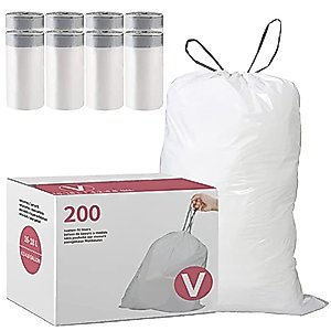 Displayforever Code V Trash Bags Compatible with Code V Custom Fit Drawstring Trash Bags | 200 Count 4.2-4.8 Gallon / 16-18 Liter 1.2 Mil | White Heavy Duty Drawstring Garbage Liners
