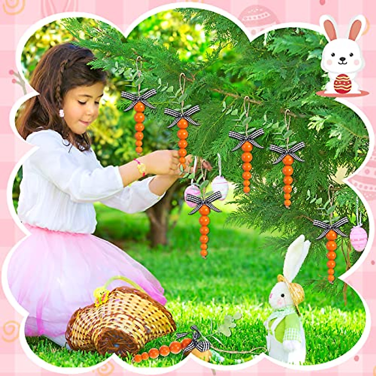 20 Pcs Wooden Bead Carrots Rustic Beaded Carrots Easter Decor for Tiered Tray Farmhouse Spring Tray Filler Easter Carrot Hanging Ornaments for Easter Spring Home Kitchen Decorations