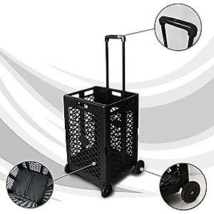 RAZZUM Large Hand Trucks,Plastic Folding Supermarket Shopping Cart Portable Trolley Car Luggage Push Storage Box Storage Box Trolleys/Orange