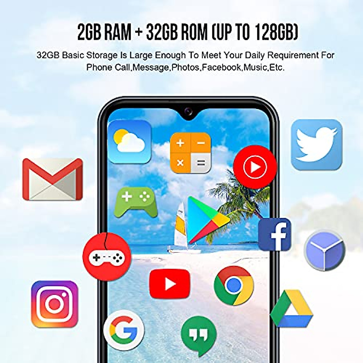 KXD D68S Smartphone Unlocked | 4000mAh Battery | 6.088” Full-Screen Display | 32GB (128GB Extended) | 8MP Dual Camera | Dual SIM Card Cell Phone | Black