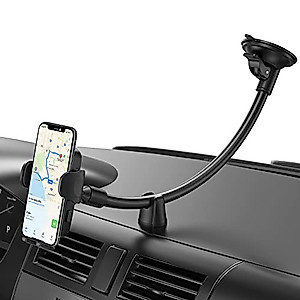 Car Phone Mount - Upgraded Windshield Dashboard Car Phone Holder with Long Gooseneck Phone Holder for Car Windshield, Compatible with iPhone 13 12 Pro Max 11, Galaxy Note 22 S21 S20 and More