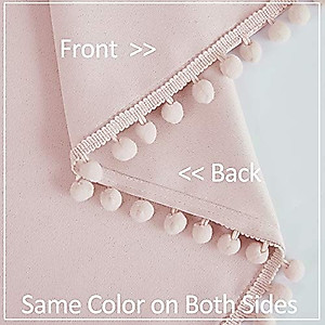 Pom Pom Curtains for Bedroom Pink Girls Room Blackout Window Drapes 63" Energy Efficient Thermal Insulated Living Room Darkening Curtain Panels 2pcs