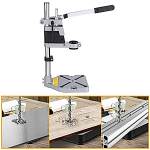 Drill Stand for Hand Drill, Universal Adjustable Drill Press Clamp, Heavy Duty Drill Press Holder Workbench Repair Tool Bench Clamp, Support Tool with Single Hole Aluminum Base