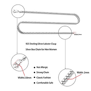 Waitsoul 925 Sterling Silver Box Chain Lobster Clasp 2mm Silver Chain for Women Men Silver Necklace Chain 16-30 Inches (16)