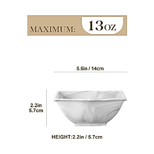 MALACASA Marble Grey Cereal Bowls, 13 Ounce Square Dessert Bowls Side Dish Bowls, Serving Bowls Set for Ice Cream, Salad, Pudding and Pasta, Set of 6, Series Blance