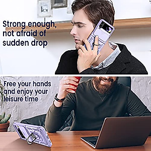 Goton for Samsung Z Flip 4 Case, Galaxy Z Flip 4 Case with Camera Cover, [Hinge Protection] & 360° Kickstand Ring Military Grade Shockproof Cover for Samsung Z Flip 4 case 2022 Purple