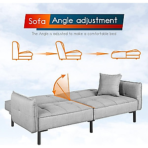 PayLessHere Convertible Futon Sofa Bed Modern Folding Futon Set Small Couch Sofa Adjustable Folding Couch Love seat Sofa Bed with Cotton Padding High Elastic Sponge for Living Room, Bedroom, Grey