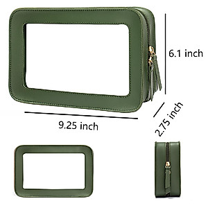 FFpaw Clear Makeup Bag Organizer, TSA Approved Portable Travel Toiletry Bag Clear Cosmetic Bag Case Small Make Up Bag Mini Makeup Pouch for Purse Transparent Car Essentials for Women Men (Green)