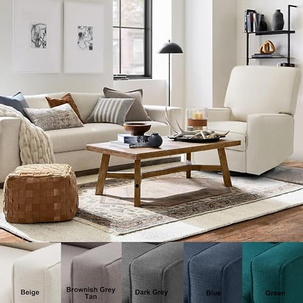 Harkawon Swivel Rocker Recliner Chair, Glider Rocker Recliner, Rocking Chair Nursery, Fabric Chair with High Back, Deep Seat, for Living Room, Bedroom, Beige