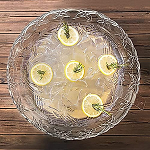 Premium Large Clear Punch Bowl Plastic Lightweight 2 Gallon with Clear Plastic Serving Ladle 5 oz Embroidered Design 8 Quart Serving Bowl