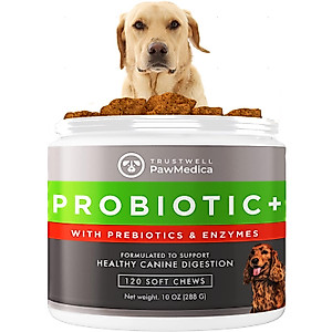 PawMedica Dog Probiotics and Digestive Enzymes, Probiotics for Dogs Made in USA, Pet Probiotic Chews for Dogs, Prebiotics & Probiotic Dog Digestive Support, Probiotic Treats - 120 Dog Probiotic Chews