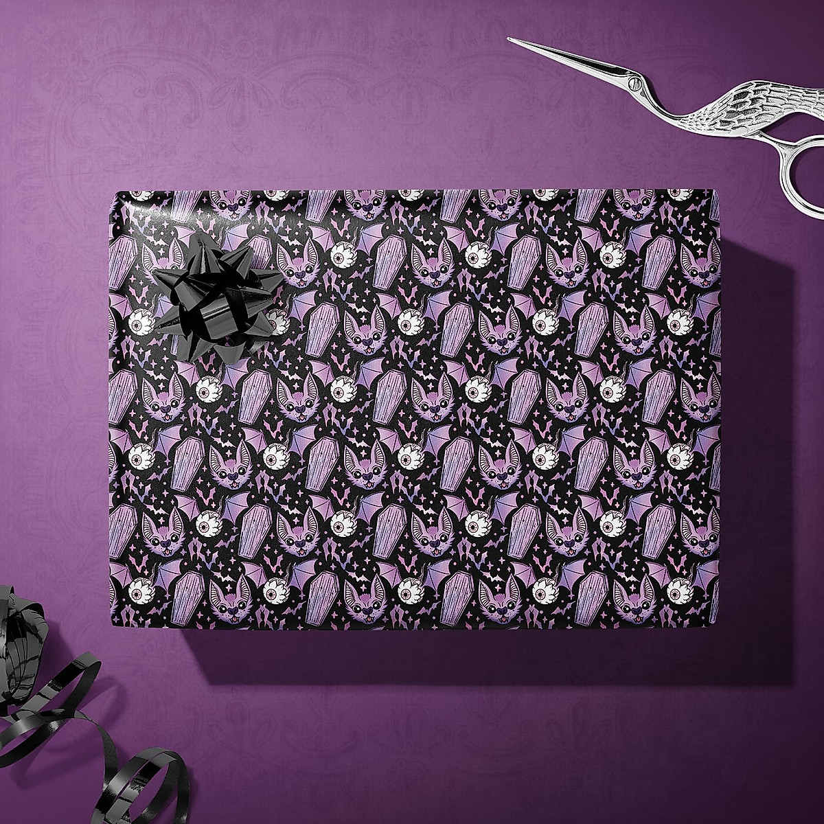 FIEHALA 12 Pcs Halloween Wrapping Paper Pink Pumpkin Skeleton Bat Design Gift Wrap Paper Folded Flat for Halloween Holiday Party - 20 x 28 Inches Per Sheet