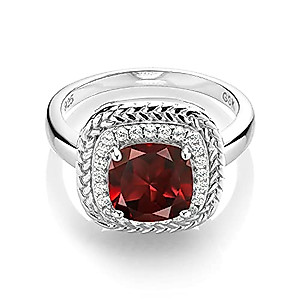 Gem Stone King 925 Sterling Silver 8MM Cushion Gemstone Birthstone Halo Engagement Ring | Wedding Engagement Anniversary Promise Ring For Women | Available In Size 5, 6, 7, 8, 9