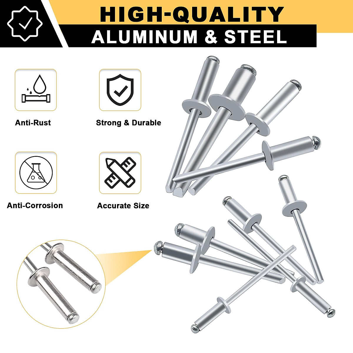 Siptenk 530PCS Pop Blind Rivets Assortment Kit, SAE Aluminum Assorted Rivet Set 14 Sizes 3/32" 1/8" 5/32" 3/16" 1/4" Pop Rivet Kit for Metal