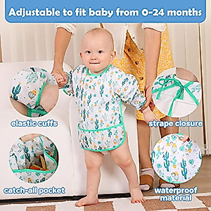 Lictin Baby Bibs for Boy or Girl,Long Sleeve Bib,Waterproof Toddler Bibs,0-24 Months Neutral Baby Smock for Eating,Reusable Infant Baby Bibs for Feeding Teething or Weaning 5 Pcs