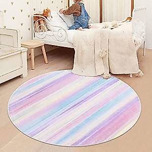 SHACOS Rainbow Round Rug 4ft Non Slip Cute Circle Rug Modern Abstract Rug Washable Accent Rug Colorful Rug for Kids Room Bedroom Dining Room Living Room