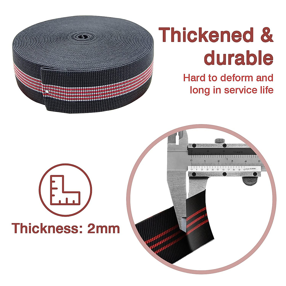 PBNICE Sofa Elastic Webbing Stretch Latex Band Furniture Repair DIY Upholstery Modification Elasbelt Chair Couch Material Replacement Stretchy Spring Alternative Two Inch 2" Wide x Forty Ft 40" Roll