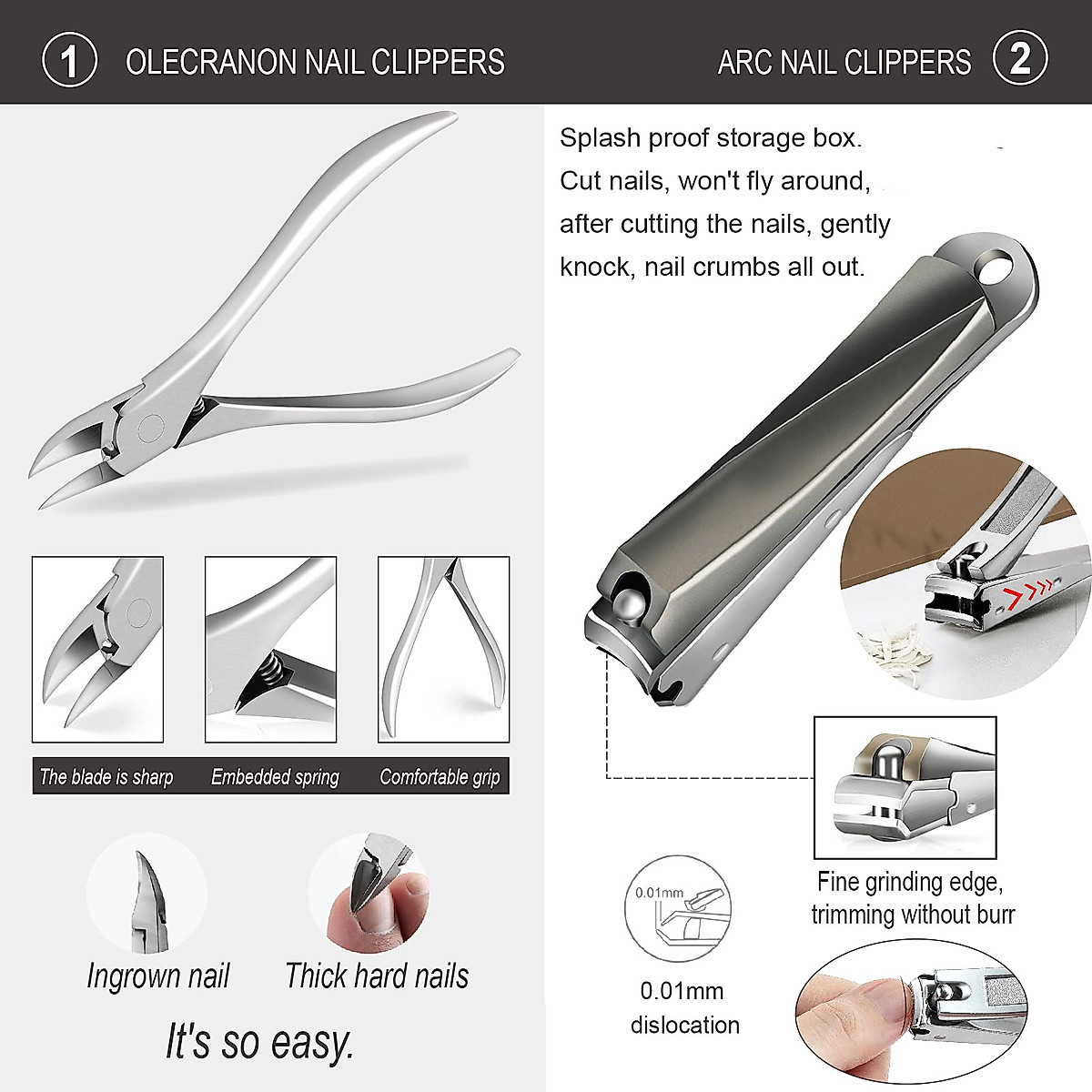 diaoyudao Personal care Large Nail Clippers 8-piece Set (gray), 6.125x4.375x1.25 Inch