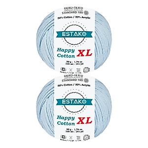 Estako Happy Cotton XL, (2 Skeins Pack) 50% Cotton 50% Acrylic Yarn, Soft, Medium weight (4) for Crochet and Knitting (2 x 1.76 Oz) / (2 x 114 Yrds) (4220 - Baby Blue)