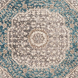 SAFAVIEH Sofia Collection 6'7" x 9'2" Light Grey/Blue SOF365A Vintage Oriental Distressed Non-Shedding Living Room Bedroom Dining Home Office Area Rug