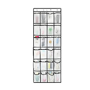 Shoe Organizer Hanging Over the Door, 24 Large Mesh Pockets behind Door Shoe Holder for Bedroom Closet with 4 Hooks (Grey)