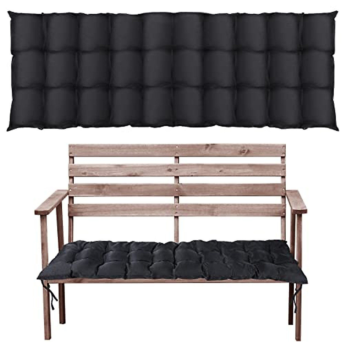Thyle 63x19 Inch Bench Swing Replacement Cushions, 2-3 Seater Waterproof Patio Furniture Outdoor Cushions, 3 Inch Thicken Cushion, Rocking Chairs Long Bench Pad for Lawn Garden (Black,1 Pcs)