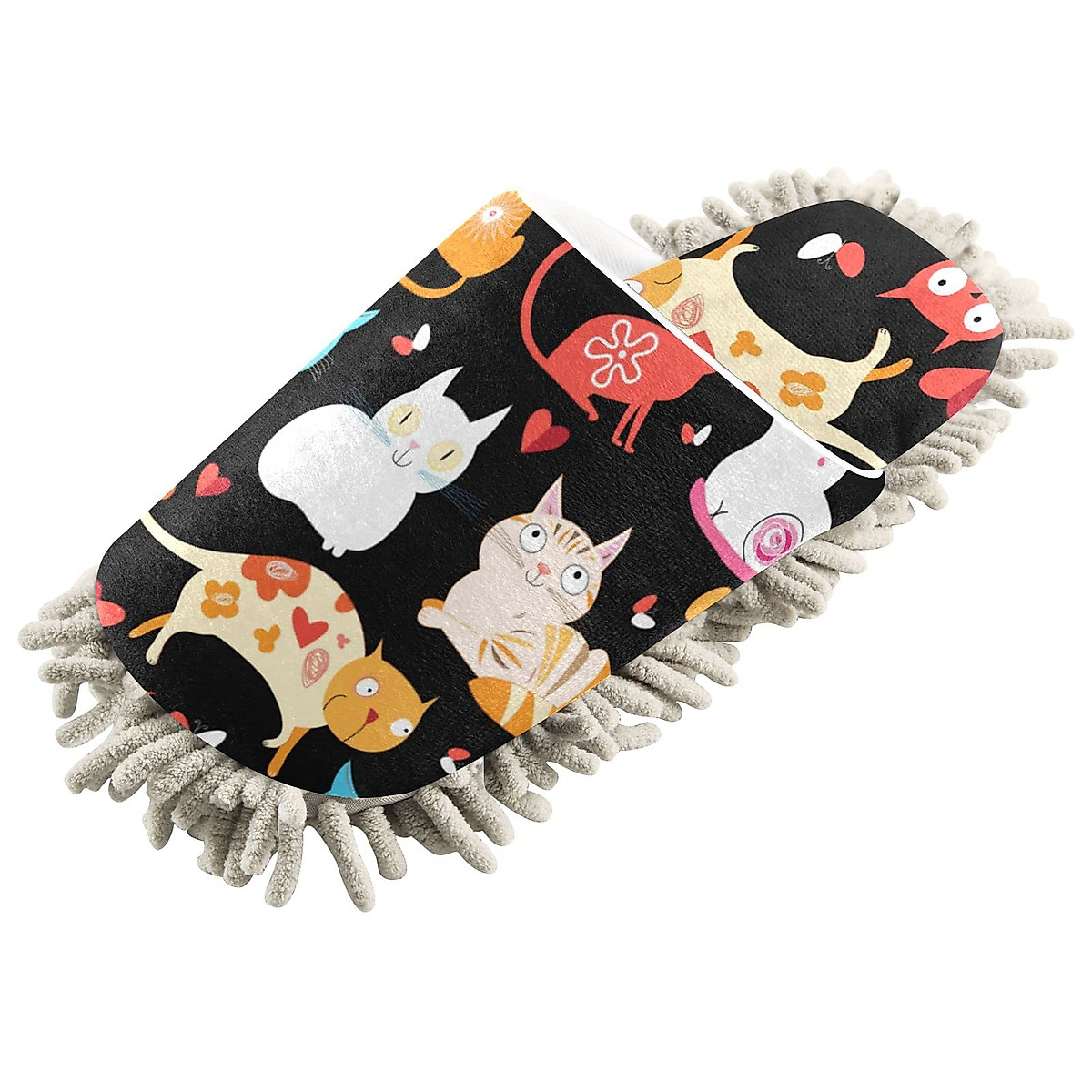 Colored Cats Mop Slippers Shoes Cover for Floor Cleaning Washable Dirty Hair Dust Cleaners Microfiber Mop Socks for Office Kitchen House