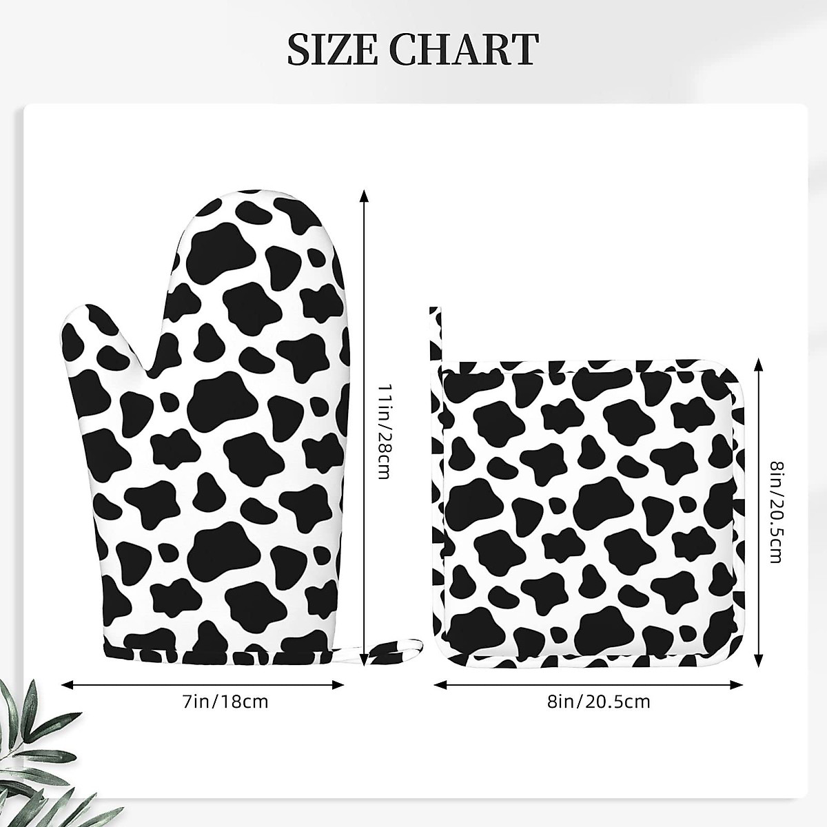 Oven Mitts and Potholders Cow Prints Silicone Glove Heat Resistant, Kitchen Gloves for Cooking, 2-Piece Set