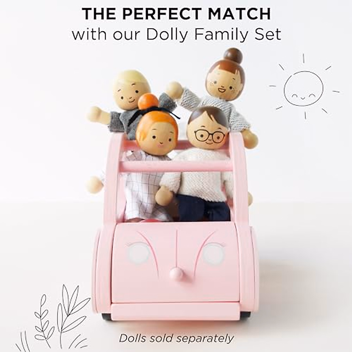 Le Toy Van - Wooden Daisylane Sophie's Car Accessories Play Set for Dolls Houses - Wooden Car Toy with Luggage Accessory - Dollhouse Accessories - Suitable for Ages 2+,Bright Pink, Medium