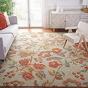 SAFAVIEH Blossom Collection 10' x 14' Grey/Red BLM458F Handmade Floral Premium Wool Living Room Dining Bedroom Area Rug