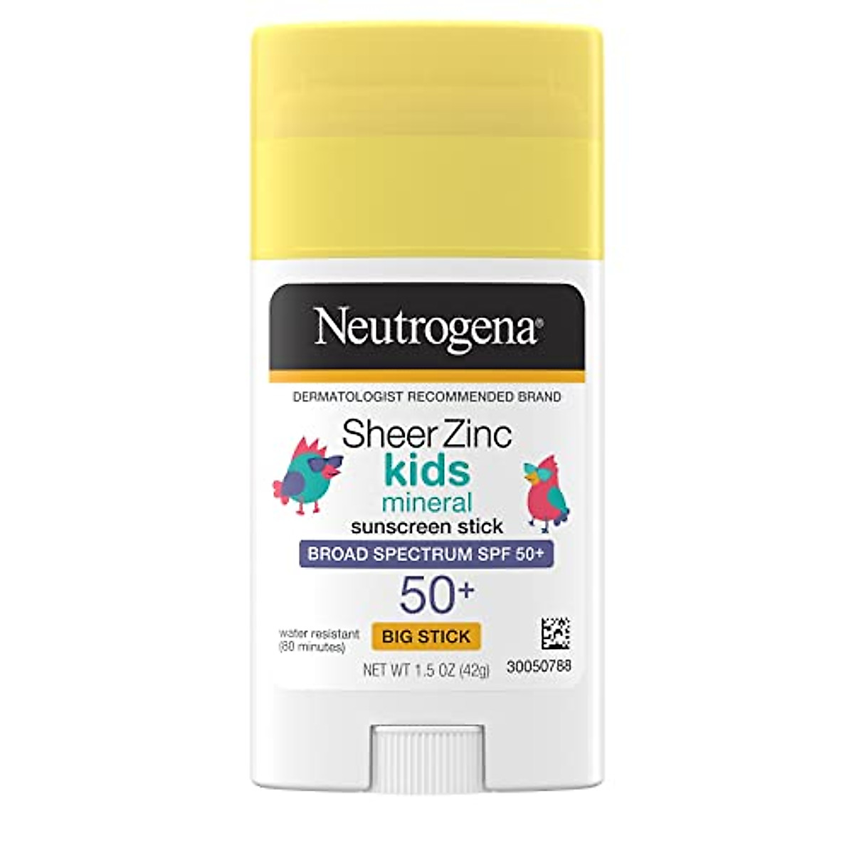 Neutrogena Sheer Zinc Oxide Kids Mineral Sunscreen Stick, Broad Spectrum SPF 50+ & UVA/UVB Protection & Water Resistant with Residue-Free, No-Mess Application, Oil- & Paraben-Free, 1.5 oz