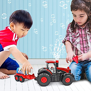ArtCreativity Bump & Go Bubble Blowing Farm Tractor Toy Truck with Lights & Sounds, and Action for Toddlers - Funnel & Bubble Solution Included - Farm Toy Tractor for Boys Girls Ages 1, 2, 3, 4, 5, +