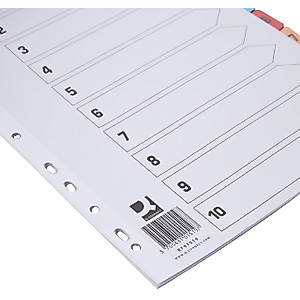 Q-Connect KF01519 Index Reinforced Multi-Colour 1-10 Numbered Tabs
