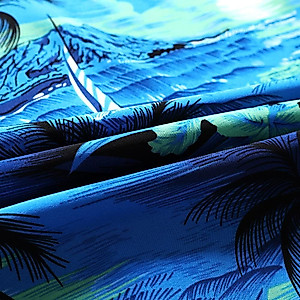 SheLucki Hawaiian Shirt for Men, Unisex Summer Beach Casual Short Sleeve Button Down Shirts, Printed Palmshadow Clothing Palm Tree Blue M