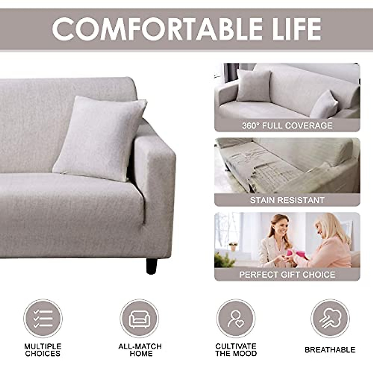 JOYDREAM Stretch Loveseat Slipcovers, 2 Seater Couches Cover, Printed Sofa Cover, Universal Couch Cover Sofa Slipcovers with 1 Pillowcase, Medium