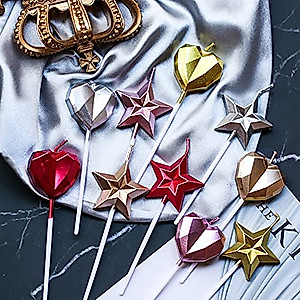 Star Shaped Birthday Candle,Metallic Multicolor 3D Design Cake Candles,Creative Fun Long Thin Wedding Birthday Candles Set,Party Supplies,Cake Decoration (Rose Gold)