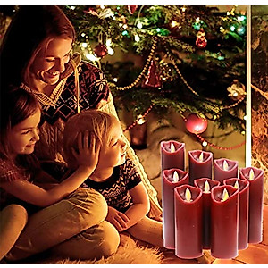 Kitch Aroma Red flameless Candles, Red Candles Battery Operated LED Pillar Candles with Moving Flame Wick with Remote Timer,Pack of 9