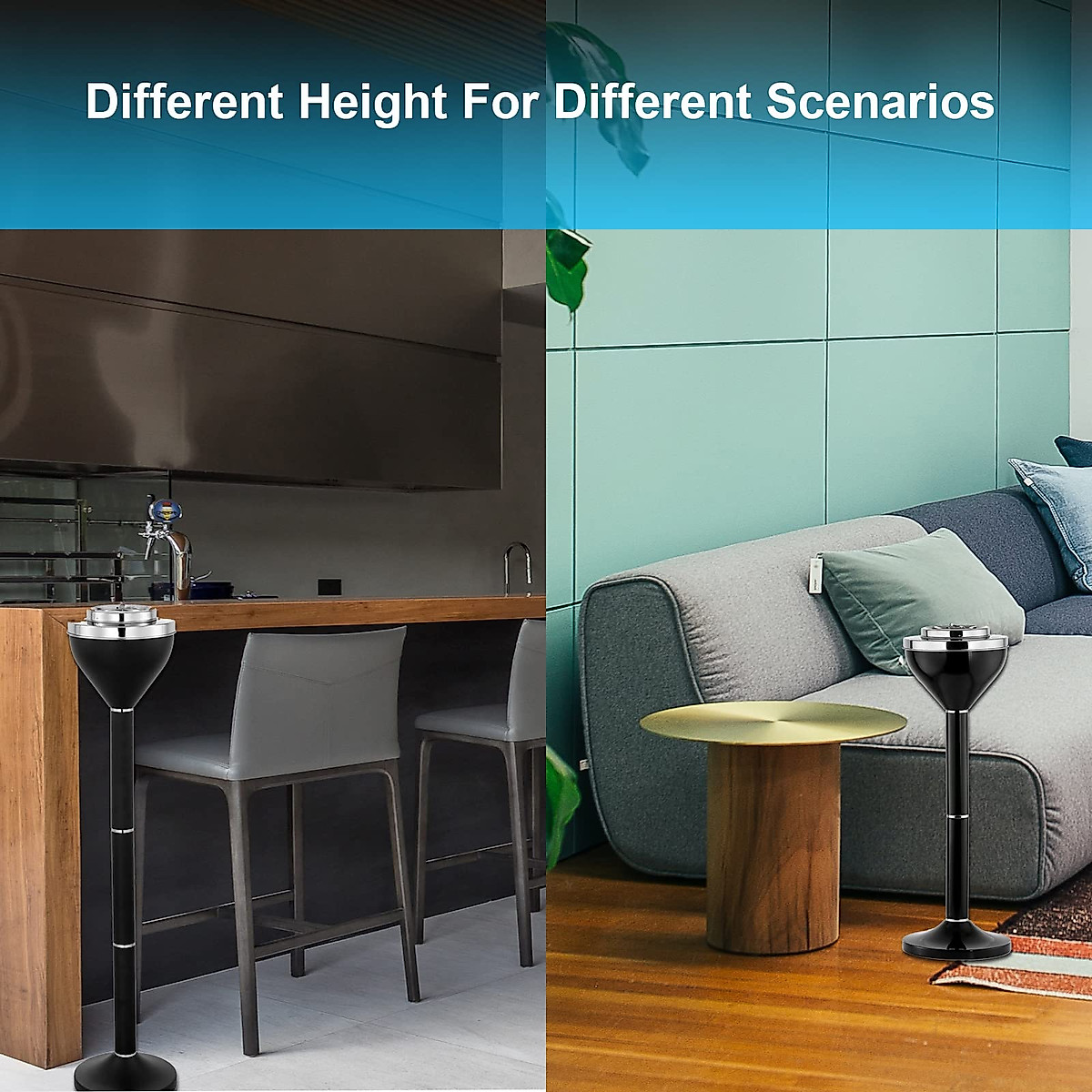 IRONWALLS Floor Cigar Ashtrays Stand, Matte Black Stainless Steel Windproof Ashtray with Lid for Home Garden Patio Cigarette Butt Receptacle, 3-Section Ash Tray with 31”, 24”, 16” Adjustable Height