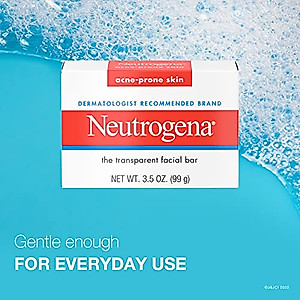 Neutrogena Facial Cleansing Bar Treatment for Acne-Prone Skin, Non-Medicated & Glycerin-Rich Formula Gently Cleanses without Over-Drying, No Detergents or Dyes, Non-Comedogenic, 3.5 oz
