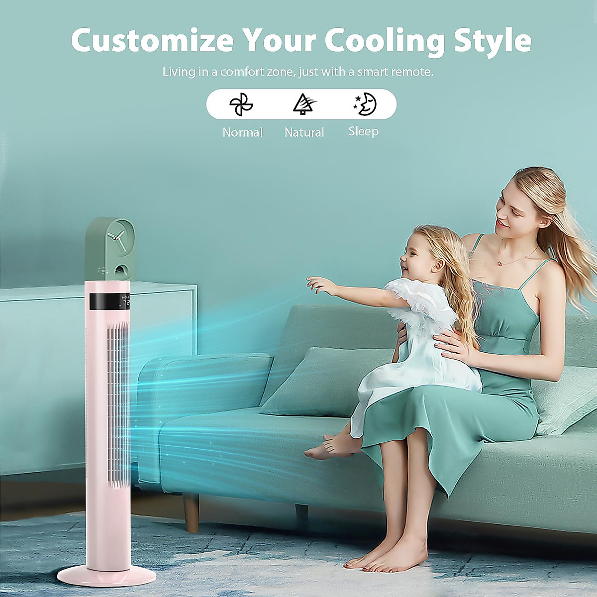 Antarctic Star Tower Fan Portable Electric Oscillating Fan Quiet Cooling Remote Control Standing Bladeless Floor Fans 3 Speeds Wind Modes Timer Bedroom Office(36 inch, Pink)