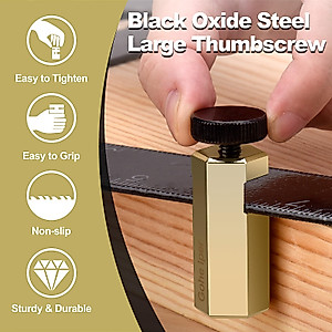 Brass Framing Square Stops, Stair Gauge set for Framing Square, Tall Heavy Duty Brass, Lengthen Hexagonal Brass body, Enlarge Knob for Carpentry Squares Stair and Rafter, Circular Saw