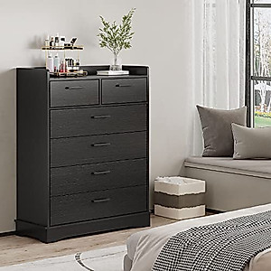 Hasuit Black 6 Drawer Dresser, Wooden Storage Chest of Drawers, Vertical Large Capacity Clothing Storage Organizer, Tall Dressers for Bedroom, Hallway, Entryway