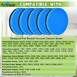 Vacuum Filter For Bissell Style 1214 Cleanview Swivel Rewind & PowerGlide Pet Powerlifter and PowerForce Cleaner, Compare to Part # 12141, 5 Pack Foam Filters