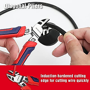 WORKPRO 4-Piece Pliers Set, Premium CR-V Construction Pliers Tool Sets Including Long Nose, Diagonal Cutting, Groove Joint and Slip Joint Pliers（Red）
